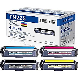 4-Pack(1BK+1C+1M+1Y) TN225 Toner Cartridge Replacement for Brother TN 225 TN-225 MFC-9130CW HL-3140CW HL-3170CDW HL-3180CDW MFC-9330CDW MFC-9340CDW Color Printer
