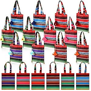 LEIFIDE 24 Pcs Mini Mexican Tote Favor Bags 10 x 8'' Mexican Bags Fiesta Mexican Candy Bags Assorted Color Gift Bags Bolsas Para Fiestas with Tassel for Mexican Cinco De Mayo Party Decoration Supplies