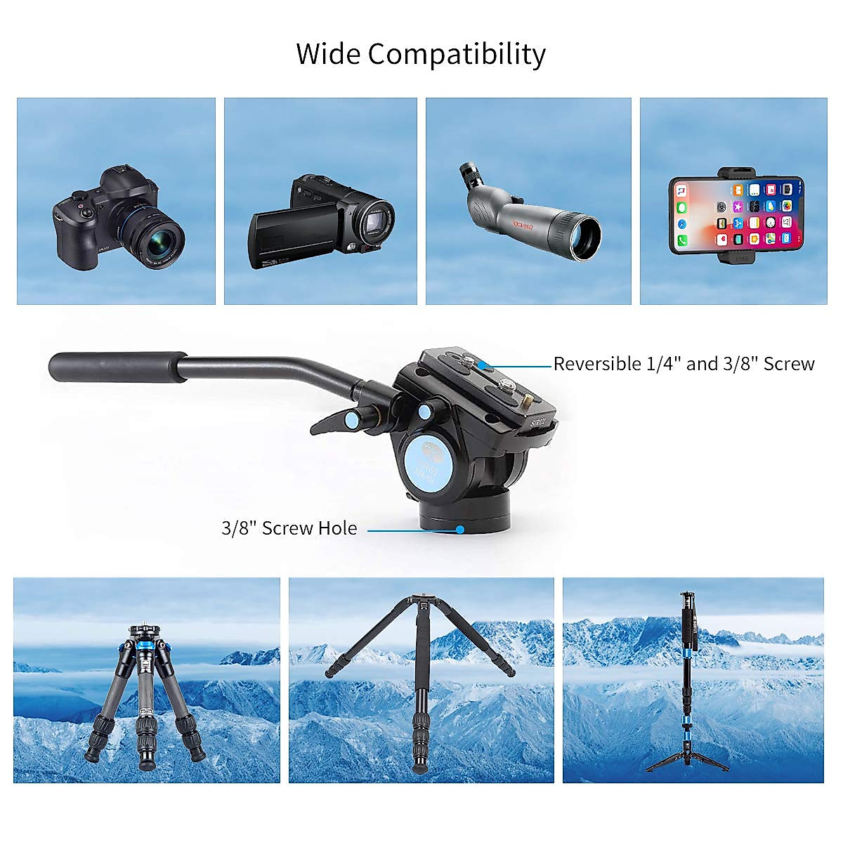 SIRUI Fluid Video Head AM-5V, Lightweight Tripod Head with Quick Release Plate for Video Camera
