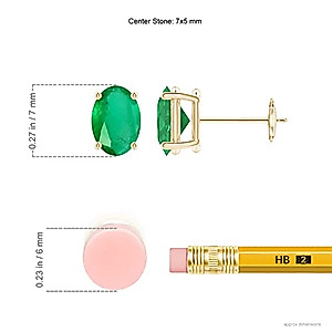 ANGARA Natural 1.32 Ct Emerald Solitaire Studs Earrings for Women in 14K Yellow Gold (Grade-A | Size-7x5mm) | May Birthstone, Birthday, Anniversary, Wedding Jewelry Gift For Women