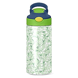 Kigai Small White Flowers Kids Water Bottle, BPA-Free Vacuum Insulated Stainless Steel Water Bottle with Straw Lid Double Walled Leakproof Flask for Girls Boys Toddlers, 12Oz