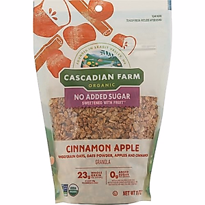 Cascadian Farm Organic Granola with No Added Sugar, Cinnamon Apple Cereal, Resealable Pouch, 11 oz.