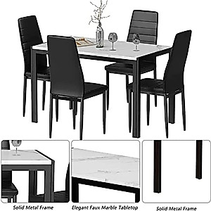 DKLGG 5 Piece Dining Room Table Set, Modern Kitchen Table Set for 4, Faux Marble Dinner Table with 4 Dining Chairs, Dining Table Sets for 4 Home Furniture for Small Spaces, Dining Room