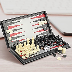 Nutsball 3 in 1 Magnetic Travel Chess Checkers Backgammon Set 12.5" Portable Folding Board Game for Kids and Adults