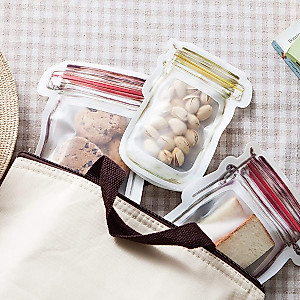 Mason Jar Zipper Bags, 20Pcs Reusable Storage Bags Mason Bottle Shape Storage Bags Portable Mason Jar Stand-Up Leakproof Food Saver Bags For Home Kitchen