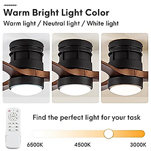 EKIZNSN 52 Inch Modern Outdoor Flush Mount Ceiling Fan with Lights Remote Control, Low Profile Wood Ceiling Fan with 3 Blades for Bedroom/Living Room, Walnut Wood