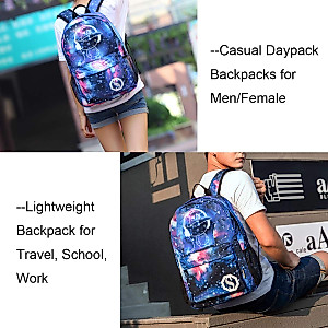 FLYMEI Galaxy Backpack, Luminous Backpack with Drawstring Bag & Pencil Case for Boys/Girls, Cool Anime Backpack for Boys Lightweight Laptop Backpack for Work, Casual Bookbag for Teens