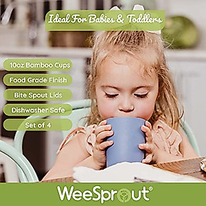 WeeSprout Bamboo, Silicone, Melamine Grow-With-Me Sippy Drinking Cup, Set of four 10 Ounces Kids Baby and Toddler, Made with All Natural Bamboo and Bite Spout Design, Dishwasher Safe