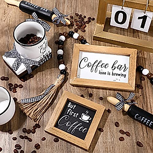 7 Pieces Farmhouse Tiered Tray Decor Bundle Home Farmhouse Items Signs Set Farmhouse and Beaded Garland for Farmhouse Home Kitchen Shelf Coffee Bar Table Decor (Coffee Bar)