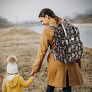 pipi bear Diaper Bag Backpack, Jacquard Diaper Backpack with Changing Pad and USB Charging Port, Stylish Baby Bag for Mom Dad, Black