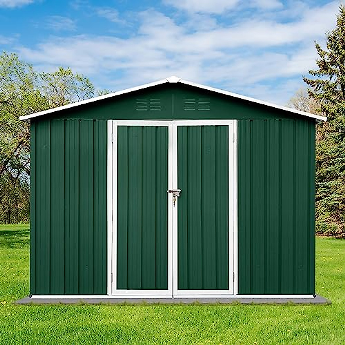 Evedy 6' x 8' Sheds & Outdoor Storage, Metal Storage Sheds with Double Lockable Doors for Bike, Garden Shed Tool Outside Storage Cabinet for Backyard, Patio, Lawn, Flat