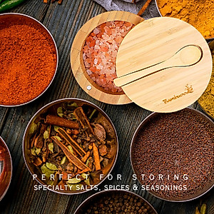 Bambuood Premium Bamboo Salt Cellar with Swivel Magnetic Lid - 100% Handmade, Elegant Salt & Spices Storage Box and Multi-Use Container with Mini Spoon.