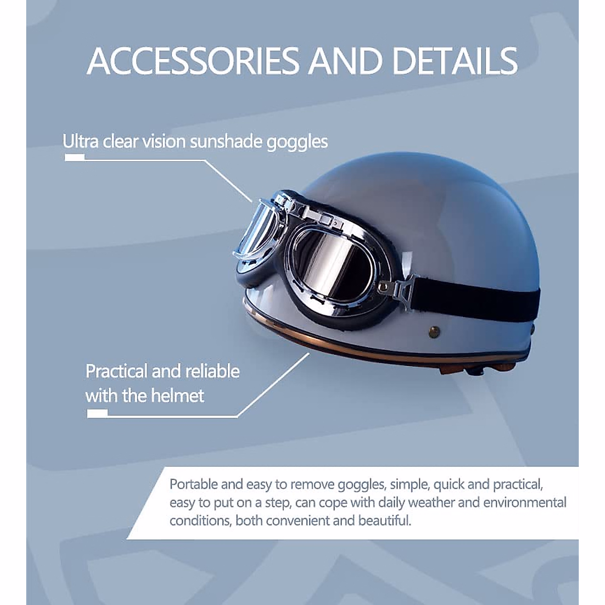 Open Face Motorcycle Half Helmet for Adults, DOT Approved Retro Vespa Helmets, Men’s and Women’s Light Breathable Quick Buckle Fashion Skull Cap Helmet for Street Bike Moped Cruiser -White-58-62CM