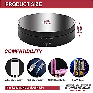 FANZI Motorized Turntable Display for Display Jewelry, Watch, Digital Product, Bag, Models, Jewelry, Collectibles,and Product Shooting 360 Degree Electric Rotating Turntable 6 Inch Diameter - Black
