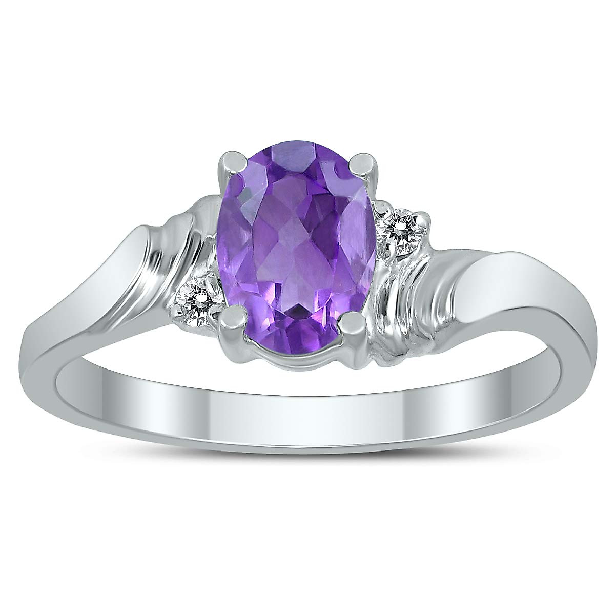 7X5MM Amethyst and Diamond Wave Ring in 10K White Gold