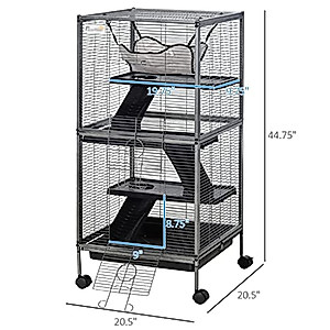 ACQUIRE Rabbit Chinchilla Hamster Cage with 4 Universal Wheels and Multiple Platforms - Silver Grey