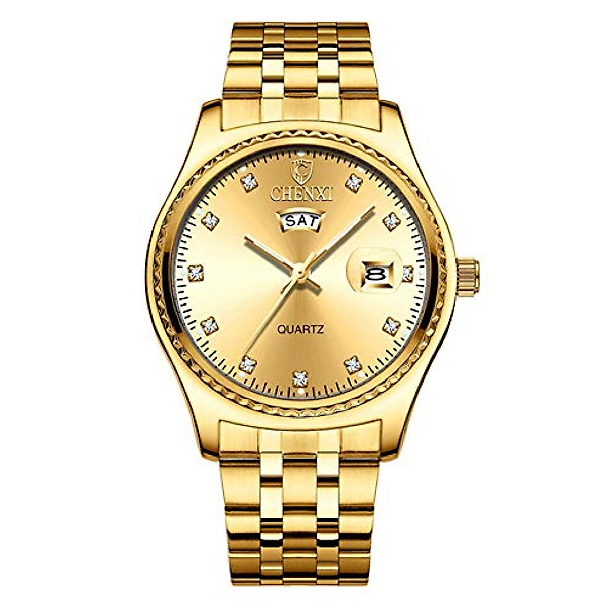 MASTOP Couple Watches Dress Wrist Watch Golden Watch Men Women Stainless Steel Waterproof Quartz Watch (8201 Gold)
