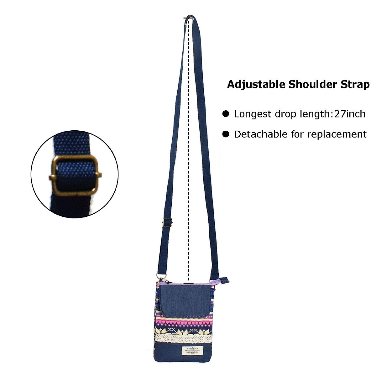 WITERY Small Canvas Cell Phone Purse Wallet- Handmade Cute Floral Cross Body Phone Pouch with Shoulder Strap for Women Teen Girls