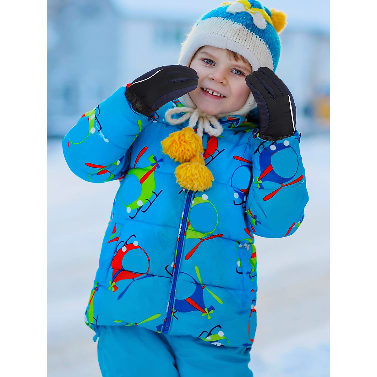 2 Pairs Kids Winter Ski Gloves, Waterproof Windproof Warm Gloves Cold Winter Gloves Unisex Warm Gloves for Boy Girl Skiing (Black, Red,4-6 Years)