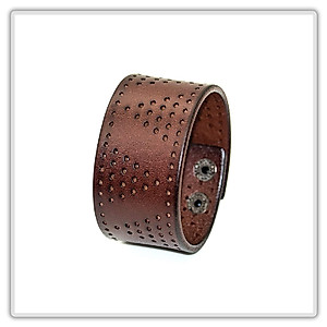 Mgutillart Punk Vintage Alloy Buckle Wristband Hollow Out Wide Leather Cuff Bracelet(Brown)