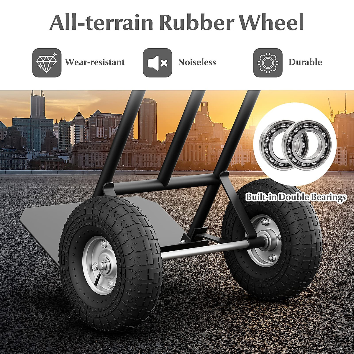 S AFSTAR P Handle Hand Truck, High Back Sack Barrow with 10" Rubber Wheels, Built-in Double Bearings & Foldable Load Plate, Heavy Duty Metal Trolley for Lifting Moving Delivery, 660 LBS Max Load