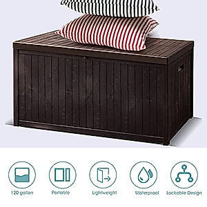 SUNVIVI OUTDOOR Patio Storage Deck Box, 120 Gallon Outdoor Deck Boxes with Handles Water-Resistant Storage Box Container for Outdoor Pillows/Cushions, Garden Tools and Pool Toys