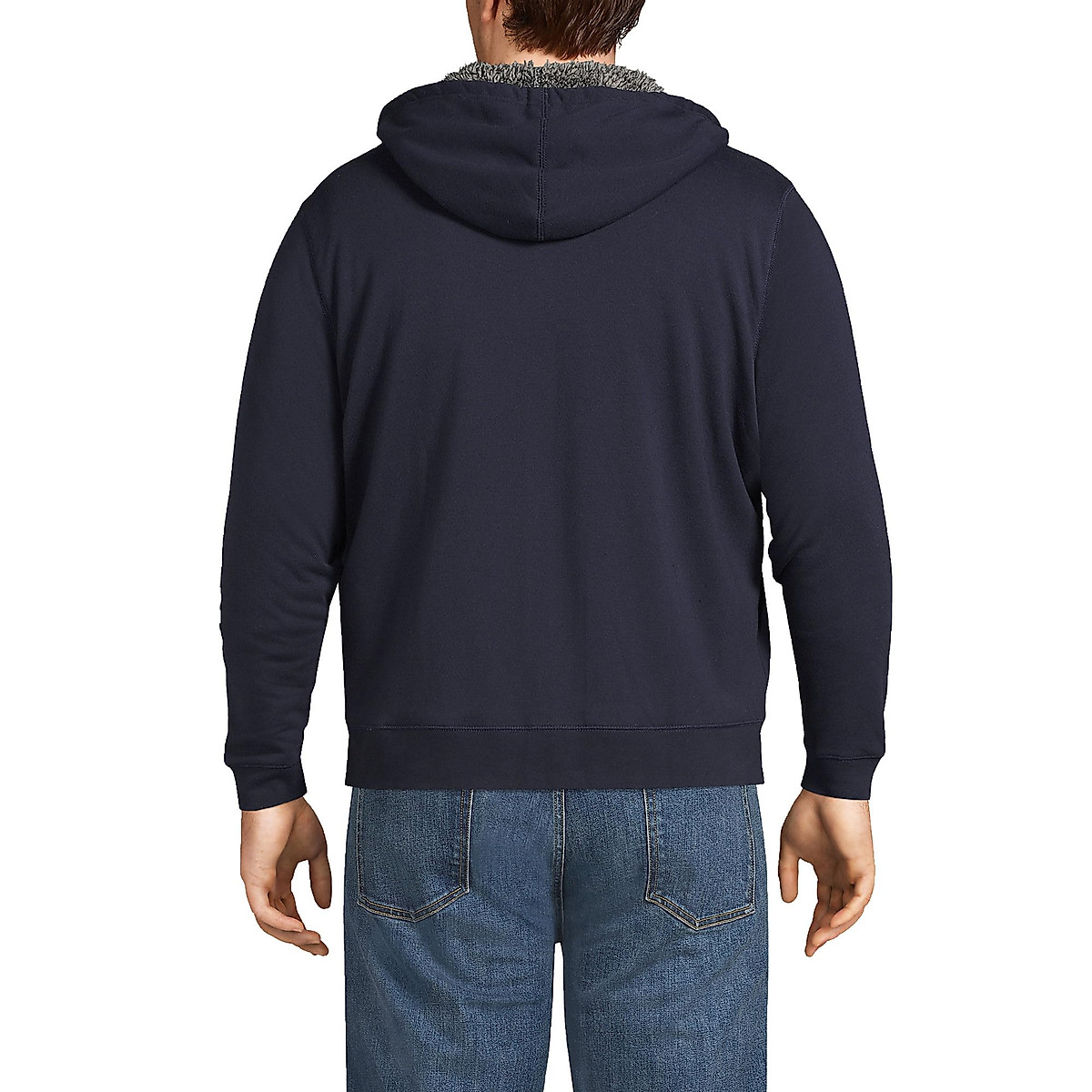 Lands' End Men s Serious Sweats Full Zip Sherpa Hoodie Radiant Navy Tall Large