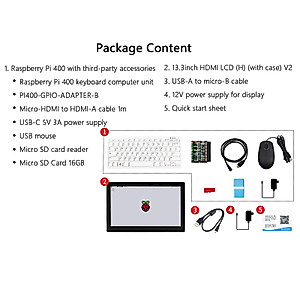 Waveshare Pi400 Keyboard Computer Compatible with Raspberry Pi with Third-Party Accessories and 13.3inch HDMI Touch Display (11 Items)