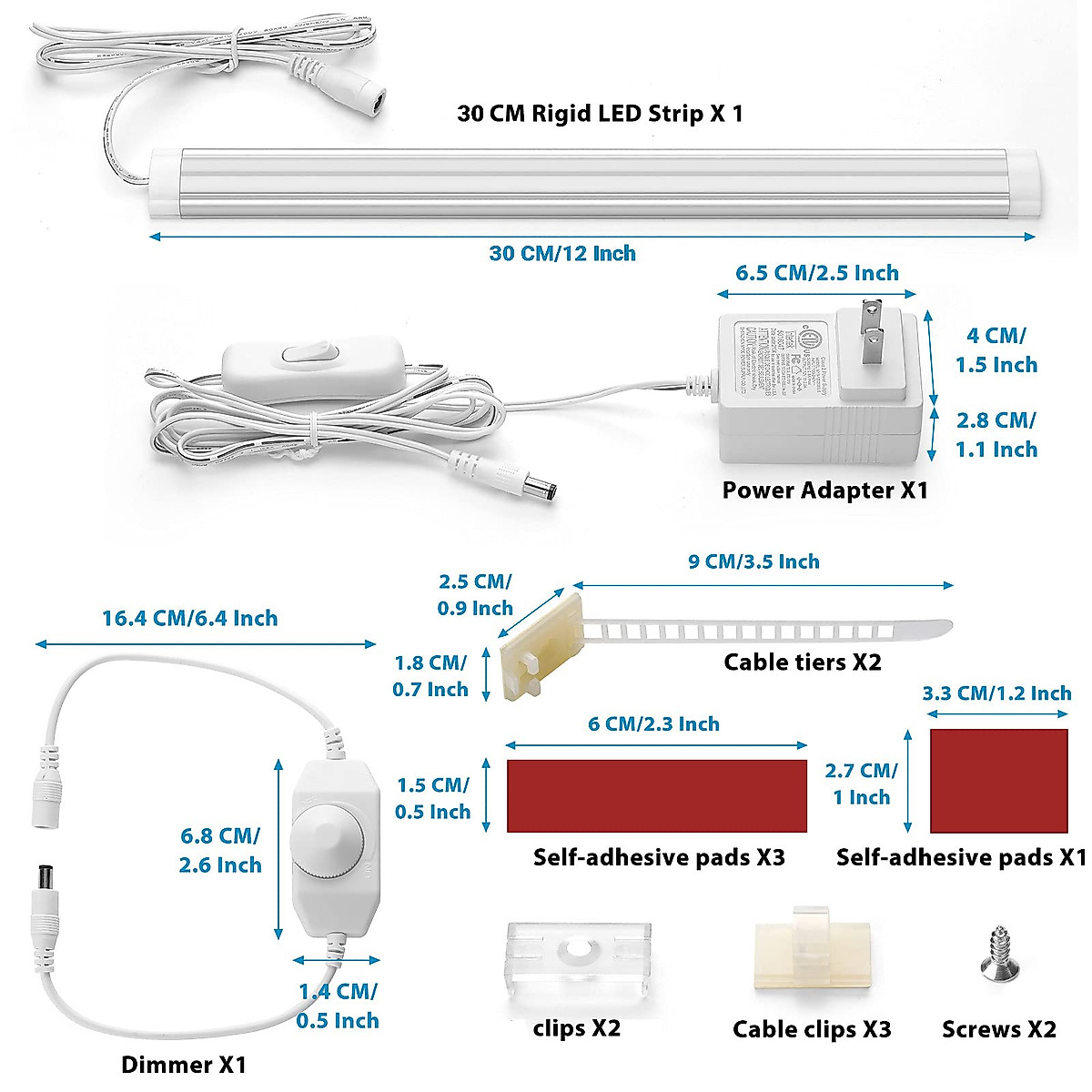 Litever Under Cabinet LED Lighting Bar Dimmable. 1 pc 12” Slim Bright LED Light Strip. Power Adapter, Switch, Dimmer Included. Plug in. Perfect for Kitchen Counter Workbench Closet. Warm White 3000K