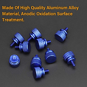 Powlankou 20 Pieces 6#-32 Computer Case Screws, Anodized Aluminum Thumbscrews, Fully Threaded Knurled Thumbscrews, Thumb Screws (Blue)