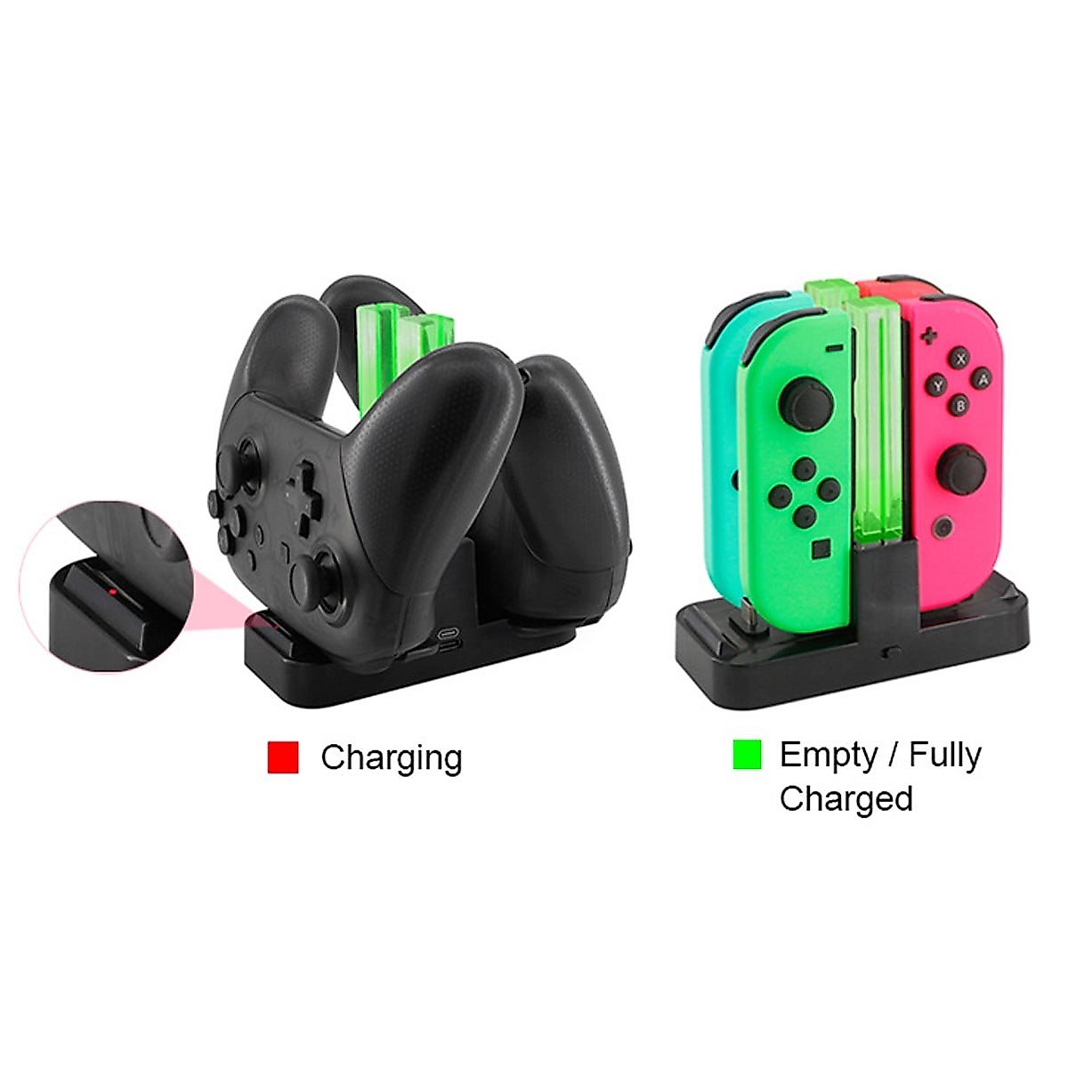 Whiteoak Pro Controller 6 in 1 Charger for Nintendo Switch Joy-Con Charging Dock Station Stand with LED Charging Indicator, [Upgrade Version] with Free Type C Cable