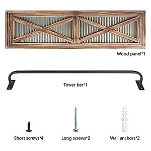 Livoccur Rustic Towel Rack, Wall Mounted Tower Holder with Whitewashed Wood Barn Door and Galvanized Decor, Hanging Towel Bar for Bathroom Towels, Robes, Kitchen Storage Organizer Rack