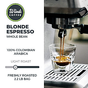 Wink Coffee Blonde Espresso, Whole Bean Coffee, 100% Arabica, Large 2.2 Pound Bag, Colombian Single Origin, Smooth, Light, and Complex, Sustainably Sourced