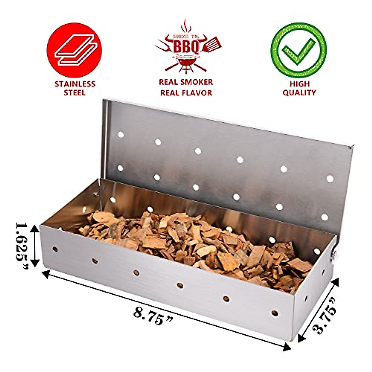 JUEMINGZI Smoker Box for BBQ Grill Wood Chips - 25% Thicker Stainless Steel Won't Warp - Barbecue Meat smoker for Charcoal and Gas Grills | Smoker grill tool