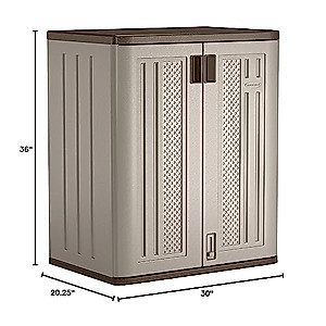 Suncast Base Resin Construction Storage-36 Garage Organizer with Shelving Holds up to 75 lbs. -Platinum Doors & Slate Top Storage Cabinet, Silver