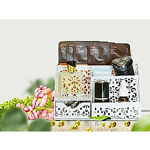 EasyPAG Desk Organizer Caddy with 6 Compartments and 1 Sliding Drawer Desktop Accessories Office Supplies Holder for Home School Classroom,White