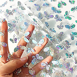 HYANG Butterfly Solid Transparent PVC Super Clear Holographic Vinyl Faux Leather Sheets 1 Roll 12" x 47" (30cm x 120cm) for DIY Bows Earrings Bags DIY Crafts Making