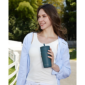 COKTIK 20oz Insulated Tumbler with Lid and Straw 2 Lids (Straw/Flip) Iced Coffee Cup Reusable Stainless Steel Travel Mug Water Bottle Cupholder Friendly for Women Men Her Him (Twilight Fog)