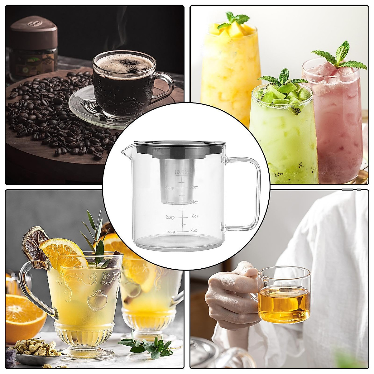 Iced Coffee Maker, 1200ml Iced Coffee Infuser, Large-Capacity Coffee And Tea Infuser, Long-Lasting Iced Coffee Brewer, Heat Tolerance Coffee And Tea Infusions Pitcher For Iced Tea And Cold Coffee