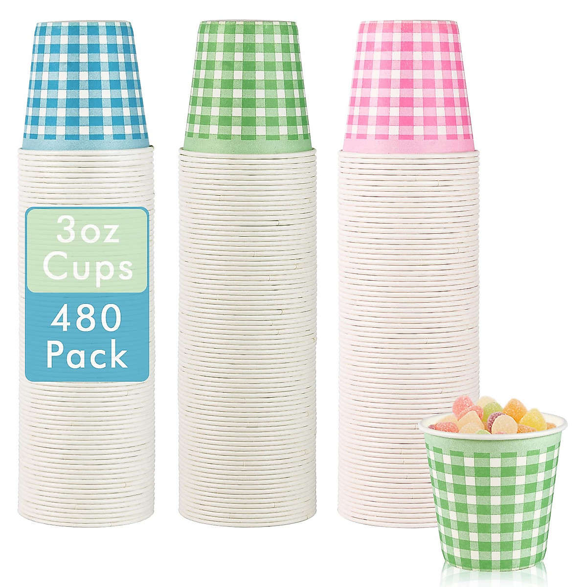LITOPAK 480 Pack 3 oz Paper Cups, Colorful Disposable Bathroom Cups, Small Mouthwash Cups, Mini Snack Cups, and Disposable Paper Cups for Home, Bathroom, Picnic, Party, and Events.
