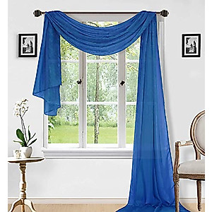 Sapphire Home Window Scarf Valance Curtains - Extra Long Sheer Valances for Windows - Voile Swag Curtains for Living Room, Kitchen, and Bedroom Decor, Weddings, Events - 37" x 216" - 1 pc - Royal Blue