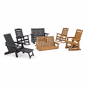 Mega Casa Poly Lumber Adirondack Chair with Cup Holders, Ottoman and Cushion, Adjustable Backrest, All-Weather Resistant, Wood-Like Pattern, Heavy Duty 700 LBS (Black)