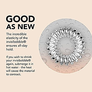 invisibobble Original Traceless Spiral Hair Ties with Strong Grip, Non-Soaking, Hair Accessories for Women - Crystal Clear , 3 Count (Pack of 1)