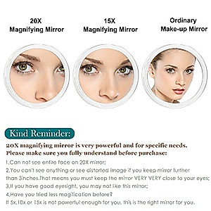 20x Magnifying Mirror with 3 Suction Cups, Use for Makeup Application, Tweezing, and Blackhead/Blemish Removal.Comes with 1PC Storage Bag, 1PC Tweezer, 1PC Reminder Card. 4Inches (Clear)