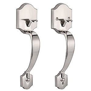 Single Cylinder HandleSet Double Side Door Handle for Entrance and Front Door Reversible for Right and Left Handed Doors, Camelot Trim Lower Half Handle Set in Satin Nickel Finish
