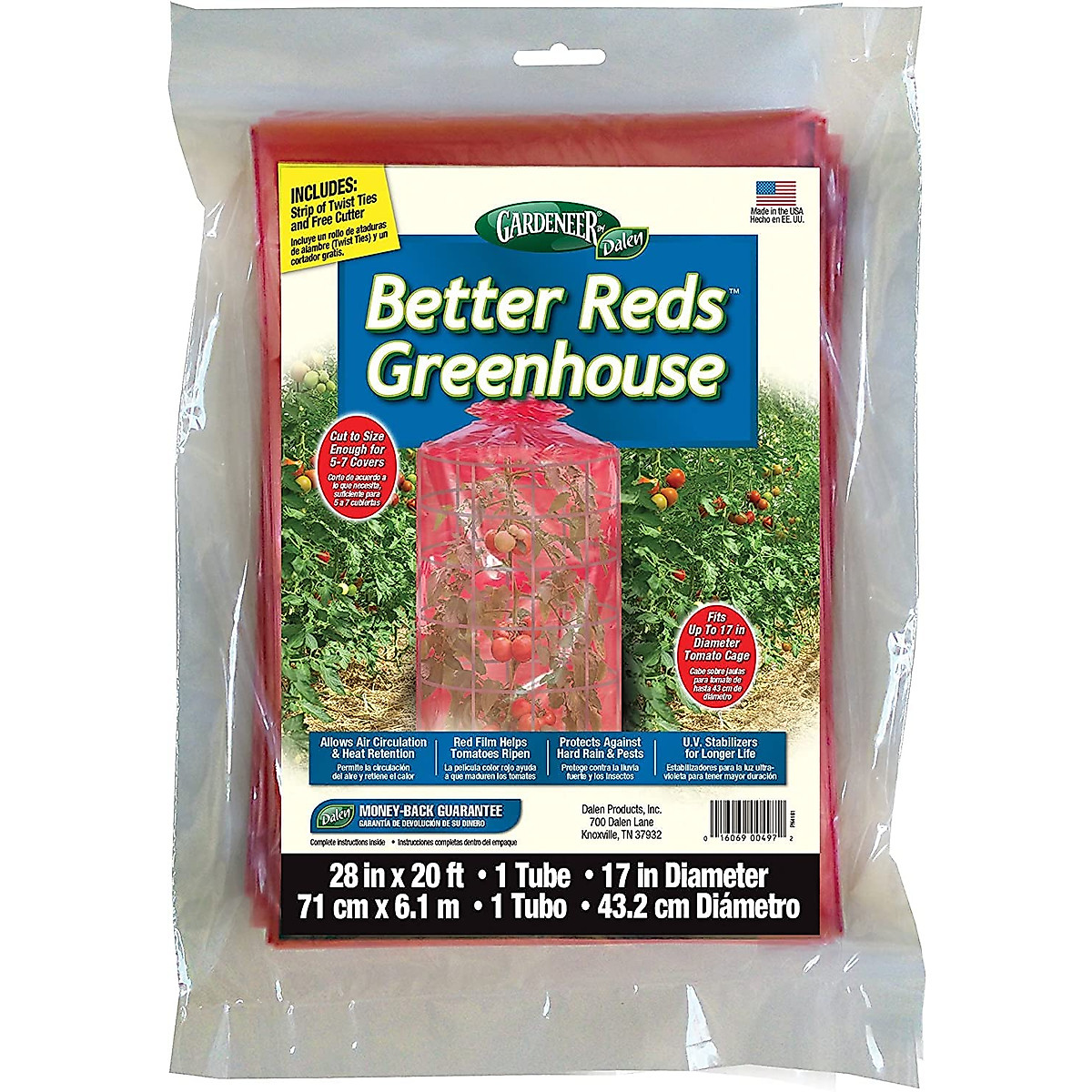 Dalen Better Reds Greenhouse – Breathable Cover Perfect for Tomatoes – Easy DIY Installation – Protects Plants Against Pests and Harsh Weather – Twist Ties and Cutter Included – 28in x 20ft