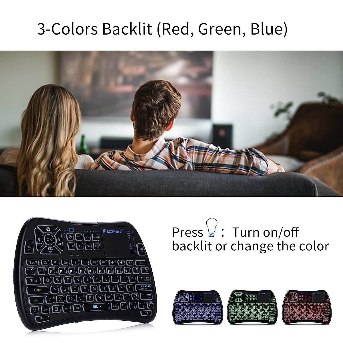 iPazzPort Bluetooth Mini Keyboard (IR Learning) Touchpad Mouse, Backlit 2.4GHz Wireless Keypad Remote Controller for Tablets, Smart TV,Fire Stick, Android TV Box KP-61SM (Bluetooth and 2.4G)