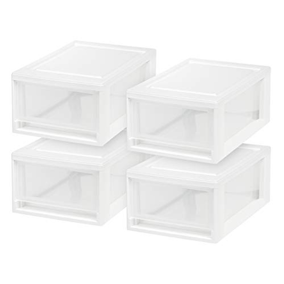 IRIS USA MSD-1 Compact Stacking Drawer, White, 6 Quart, 4-Pack & Stackable Plastic Storage Drawer, Medium-3 Pack (White)