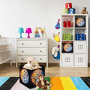 Personalized Storage Cube Bin with Name,Ice Fire Football Soccer Customize Storage Baskets with Handles,Laundry Toy Oraganizer for Closet Shelf Nursery Kids Bedroom