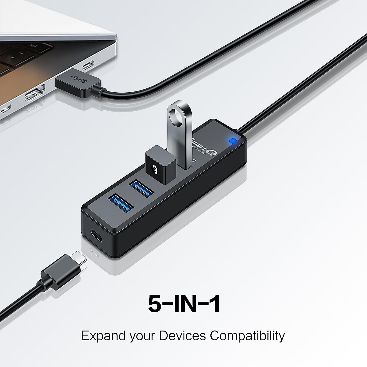 SmartQ 4-Port USB 3.0 Hub with 3-Foot Extension Cable, Compatible with Laptops, Windows PCs, Mac, Printers, External Hard Drives...…